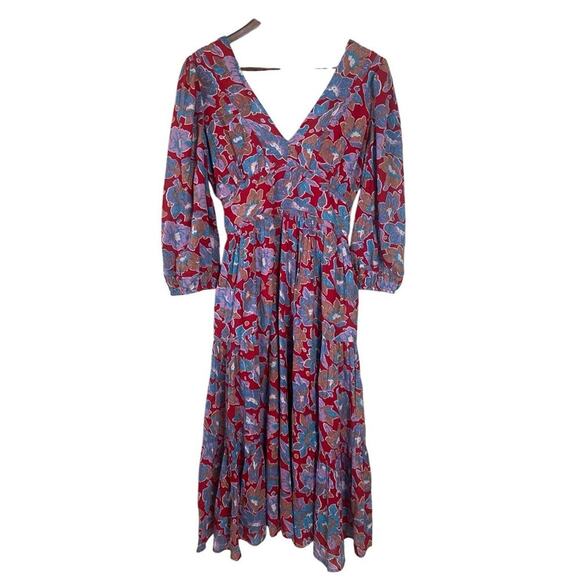 Caroline Constas | Dresses | Caroline Constas Red And Blue Floral Midi ...